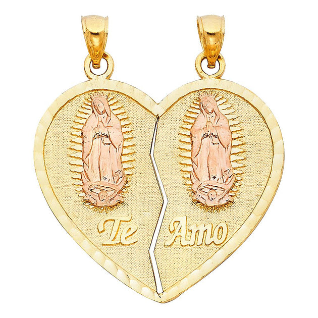 14K 2T Te amo Guadalupe Heart 2 Piece Pendant – Blanca's Jewelry